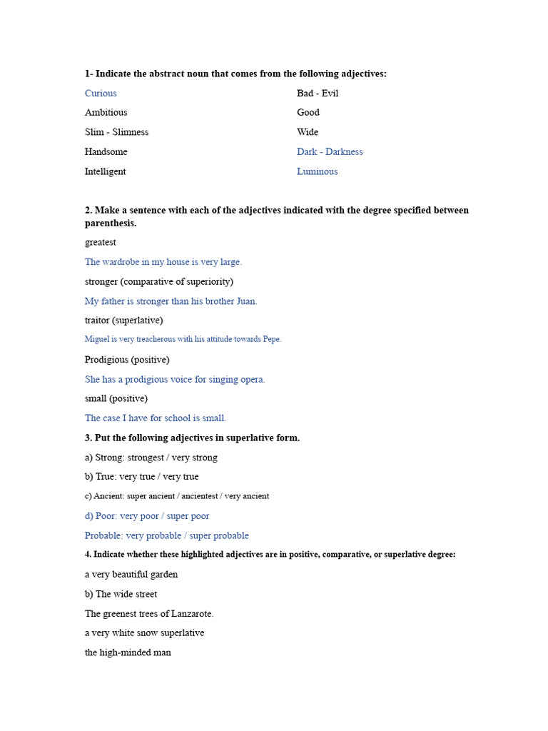 3 Solutions Exercises Adjectives | PDF | Adjective | Linguistic Typology