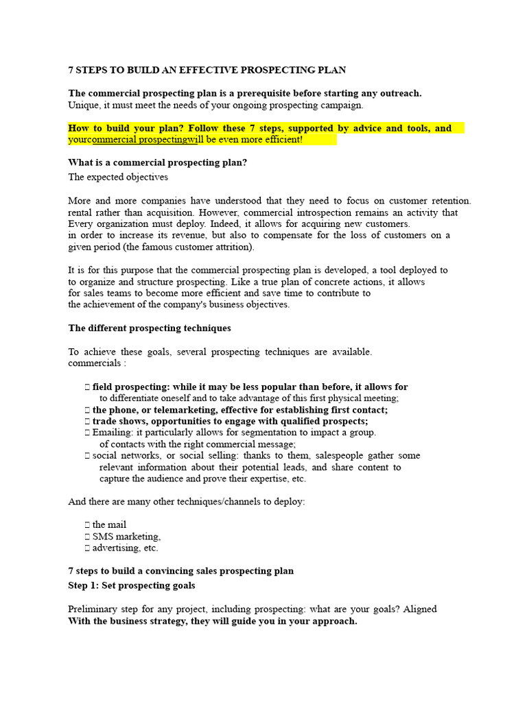 7 Steps To Build A Successful Prospecting Plan | PDF | Sales | Marketing