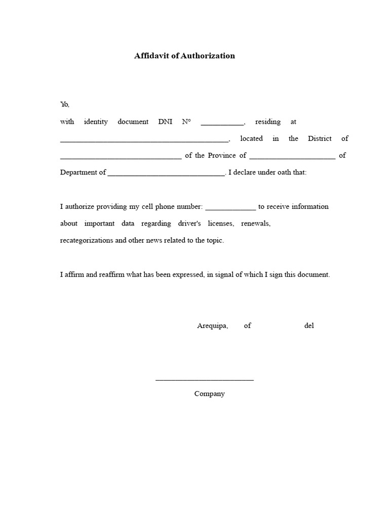 Affidavit of Authorization | PDF