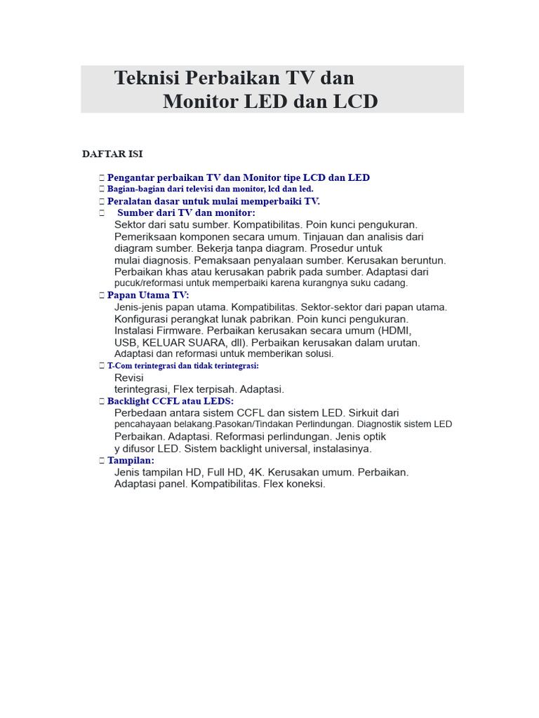 Panduan Perbaikan TV dan Monitor LCD/LED | PDF