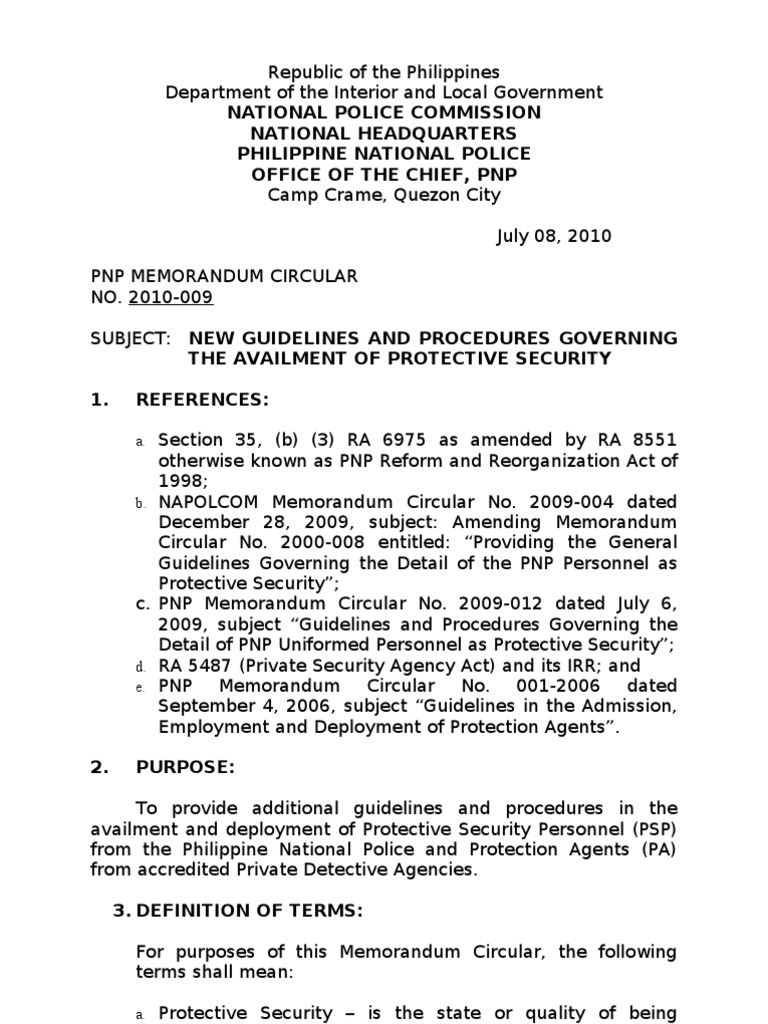 PNP Memorandum Circular 2010-009 | PDF