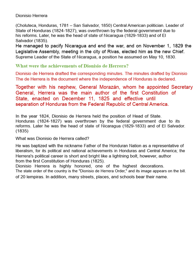 Achievements of Dionisio de Herrera | PDF