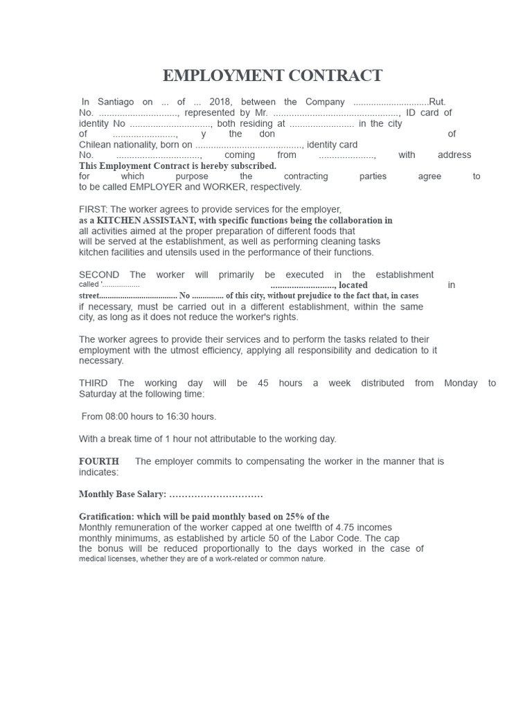 Work Contract Kitchen Assistant | PDF | Employment | Salary