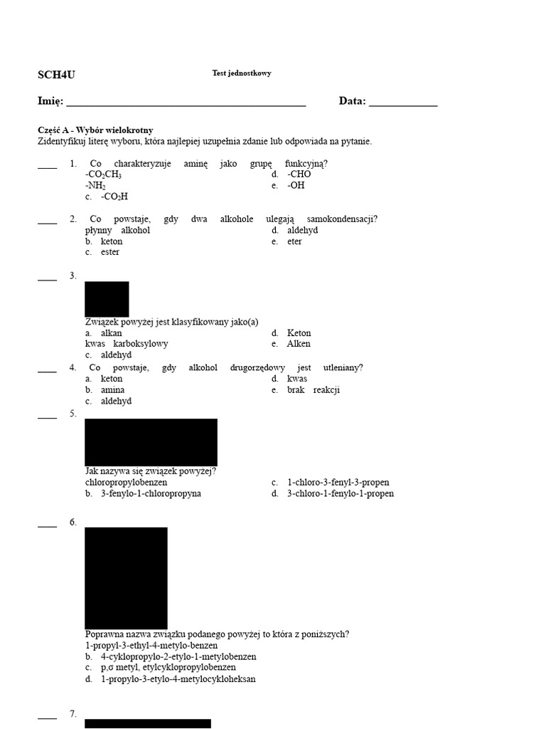 SCH4 Organic Unit Test | PDF
