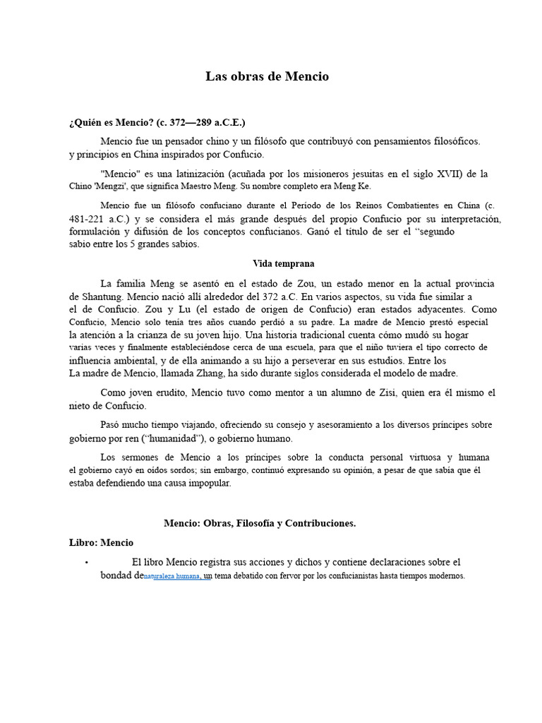 LECCIÓN 8 - Las Obras de Mencio | PDF | Confucio | La naturaleza humana