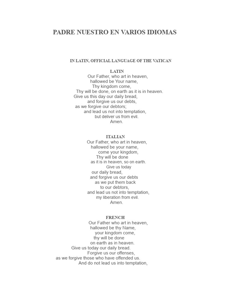 Our Father in Various Languages | PDF | Lord's Prayer | Religious ...