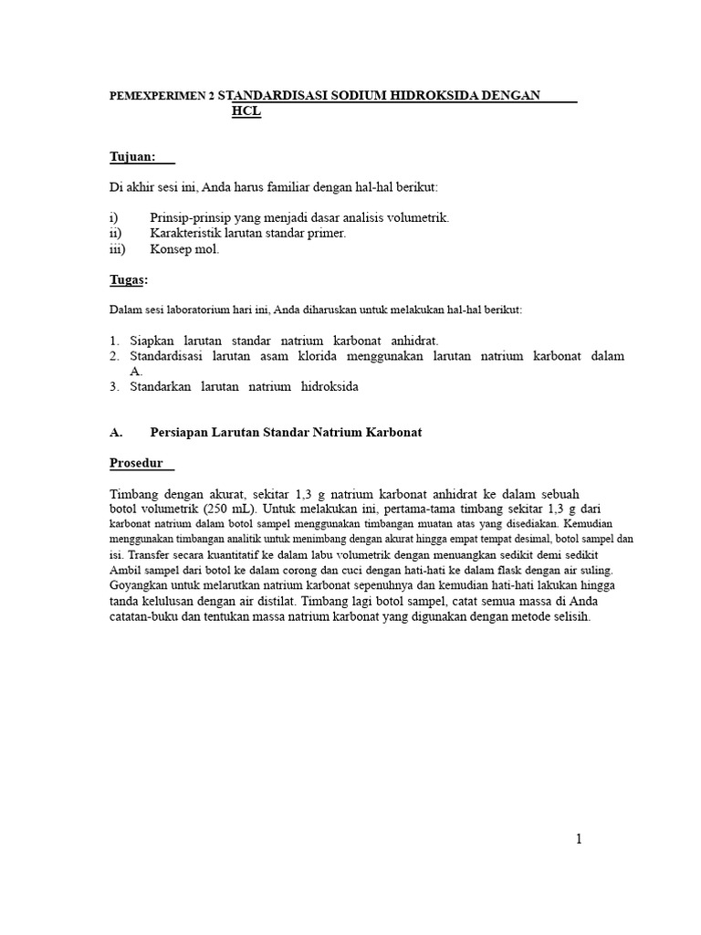 Standardisasi NaOH dan HCl di Laboratorium | PDF