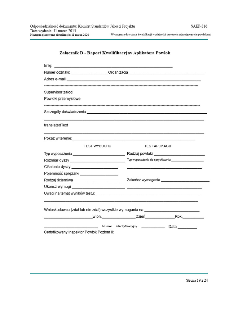 Załącznik D (SAEP 316) | PDF