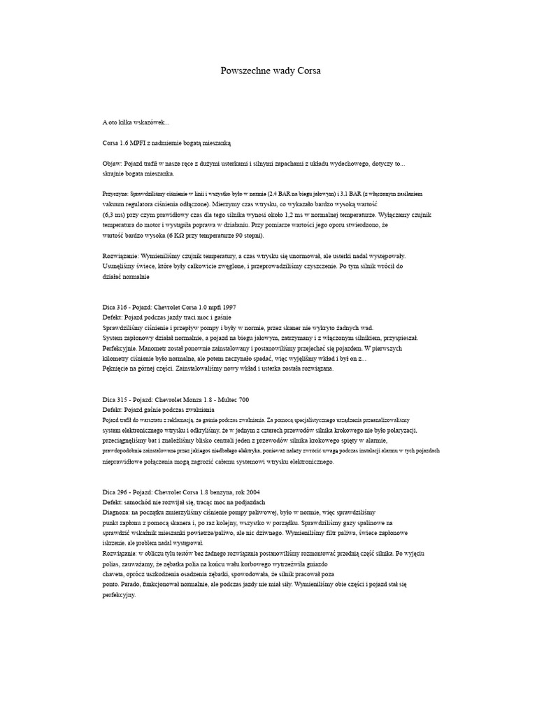 Powszechne Wady Corsa | PDF