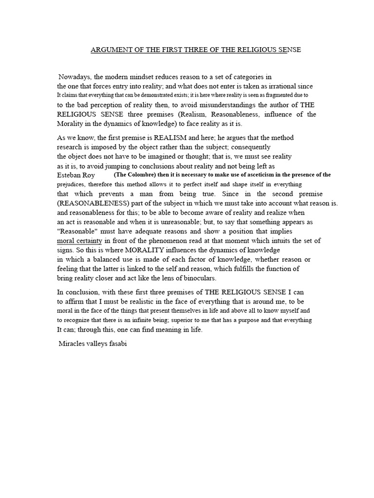 Argument of The First Three of The Religious Sense | PDF