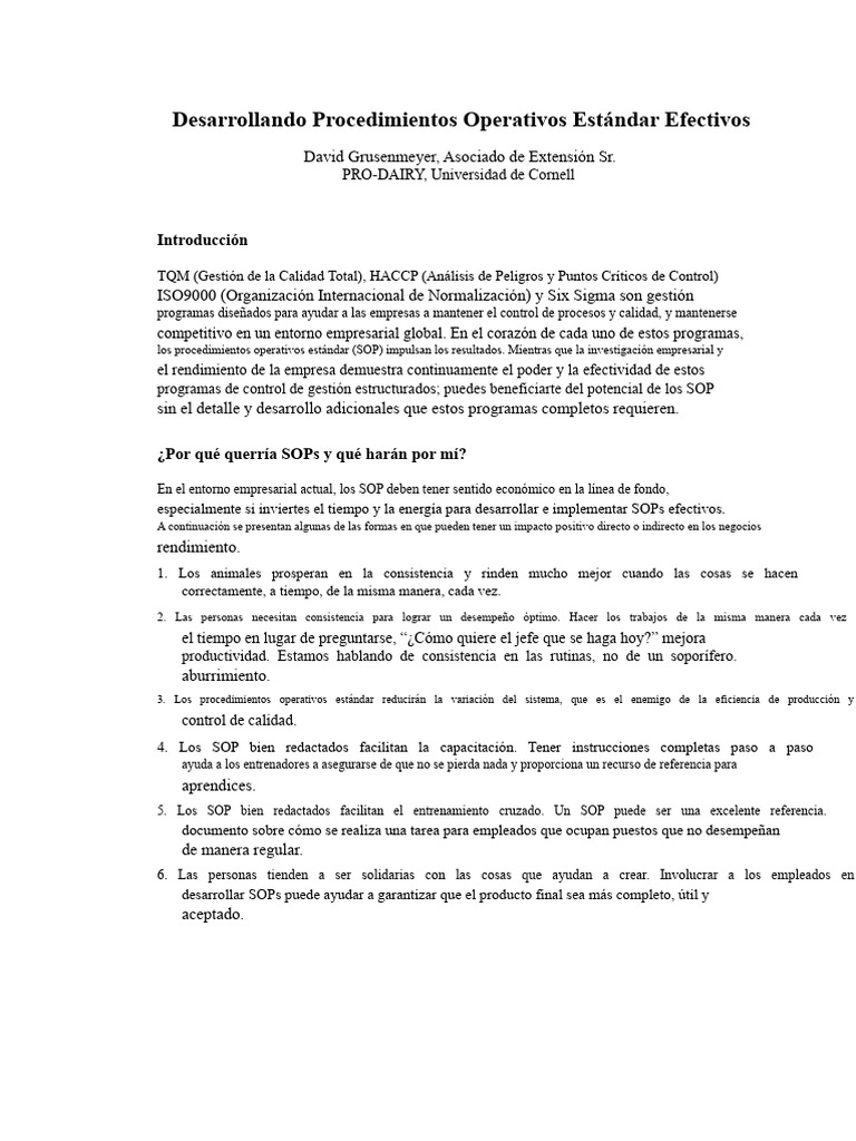 Procedimientos Operativos Estándar Efectivos | PDF | Información