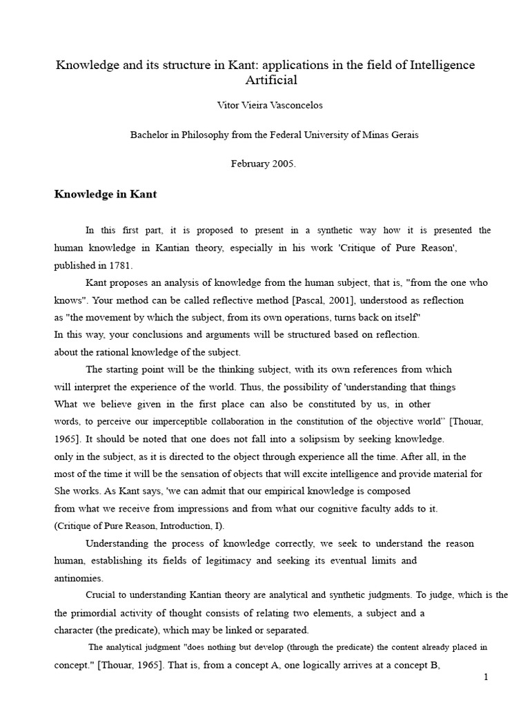 Kant's Knowledge Theory and Intelligence Applications | PDF | Critique ...