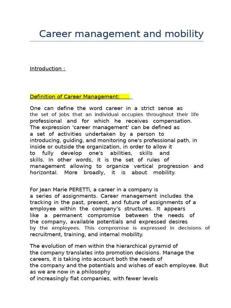 Career Management and Mobility Strategies | PDF | Employment | Human ...