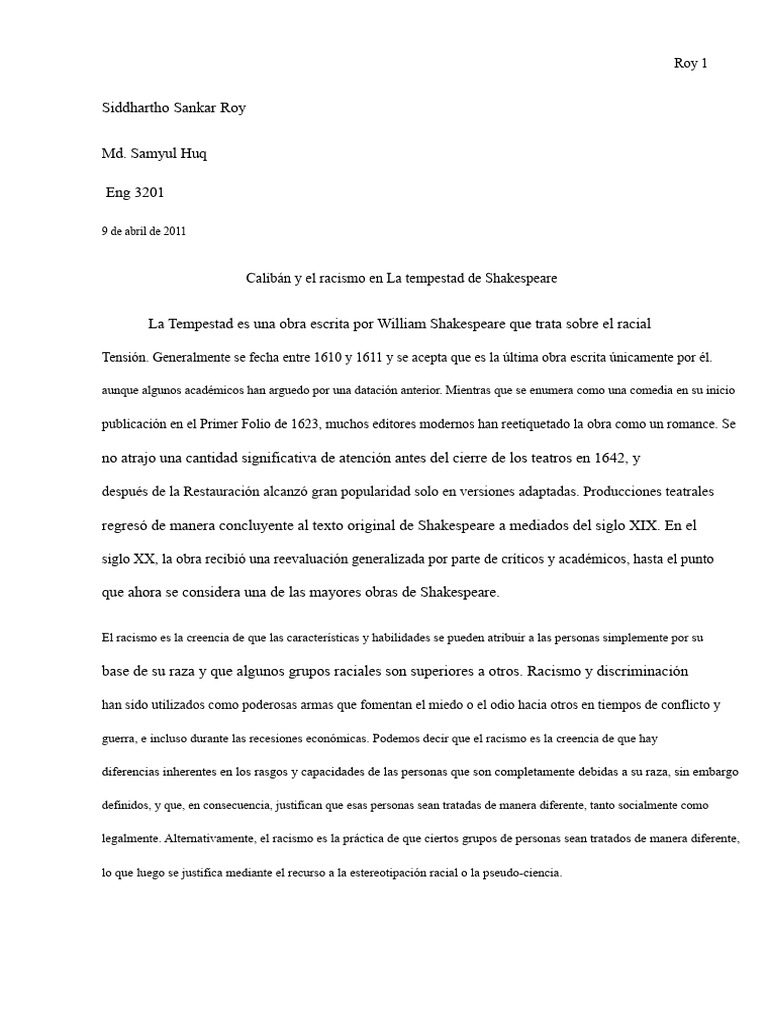 El Racismo EN EL TEMPESTAD DE SHAKESPEARE | PDF | La tempestad ...