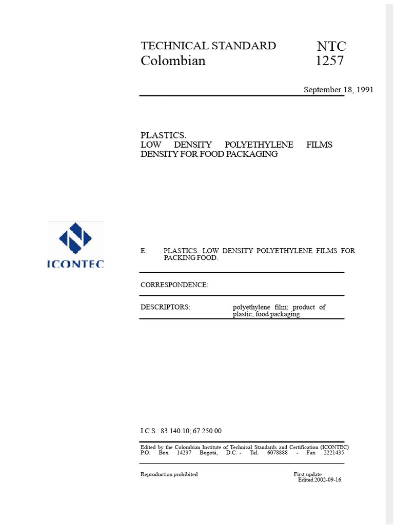 NTC 1257: Low-Density Polyethylene Films | PDF | Polyethylene ...