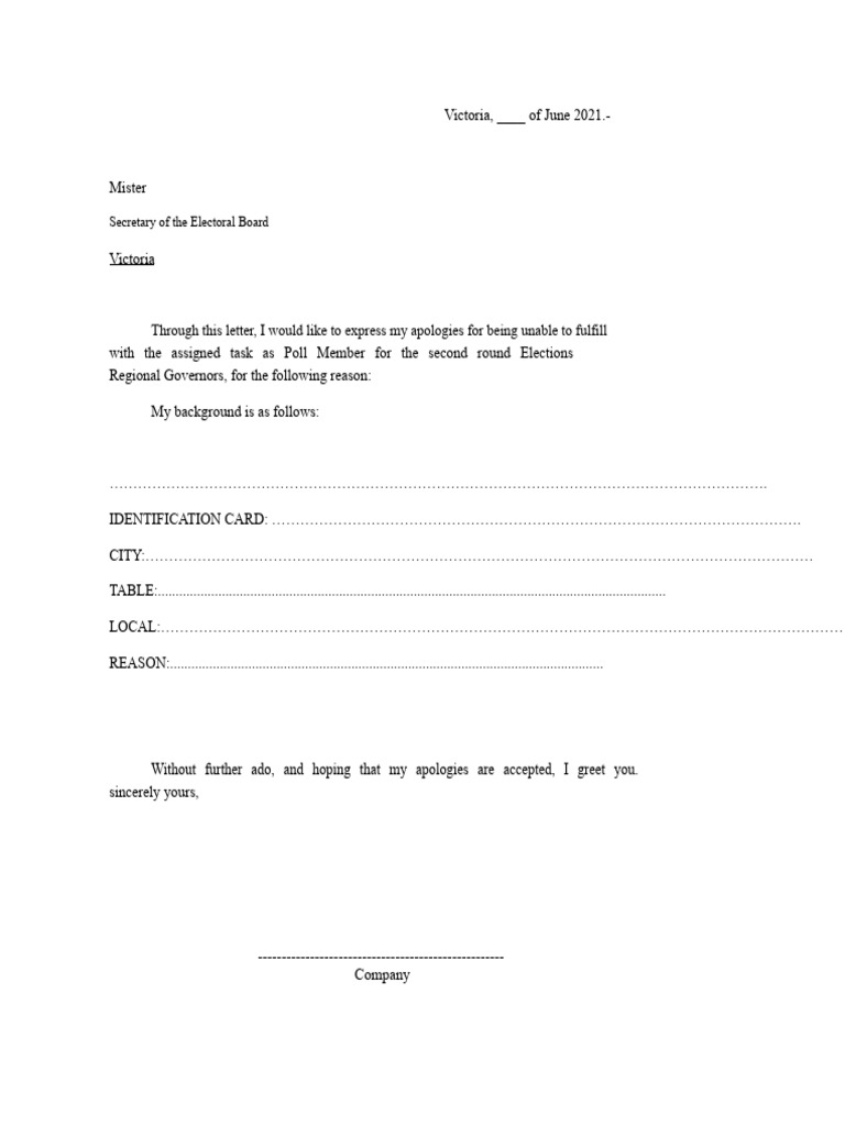 Apology Letter for Absence Due to Death | PDF