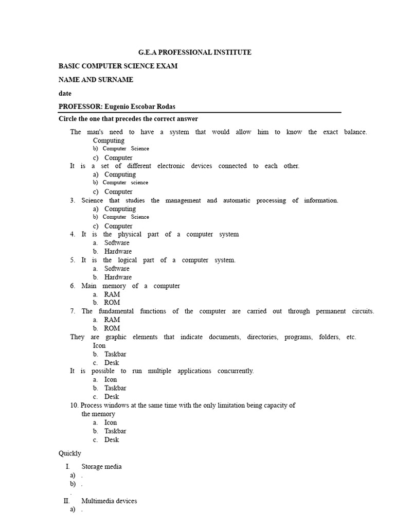COMPUTER_SCIENCE_EXAM1 HIGH SCHOOL | PDF