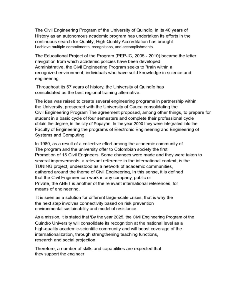 The Civil Engineering Program of The University of Quindío | PDF ...