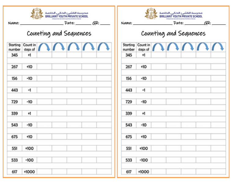 In Class Worksheet Counting and Sequence | PDF