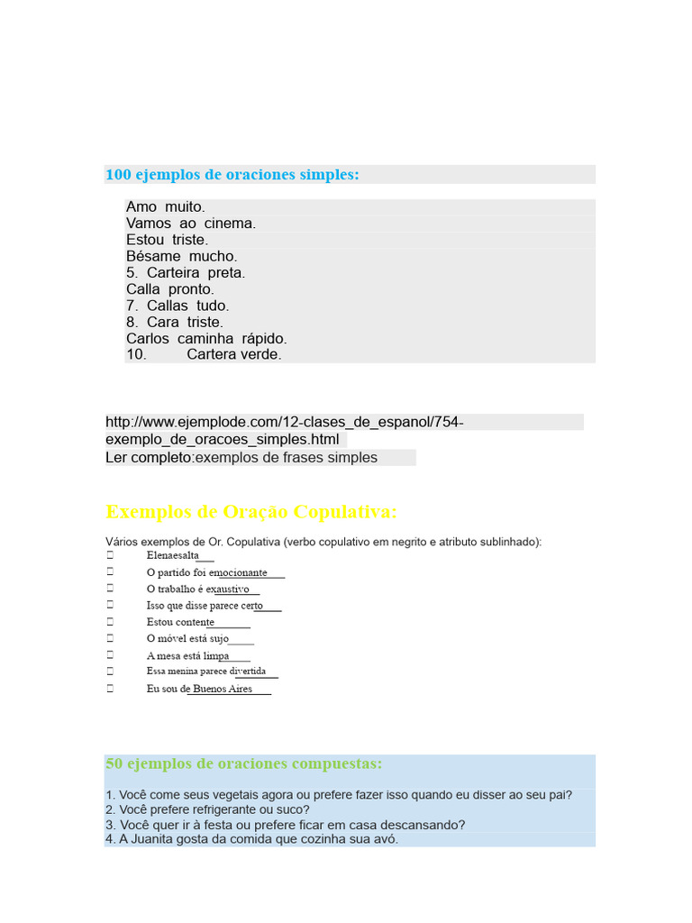 Exemplos de Frases Simples e Compostas | PDF