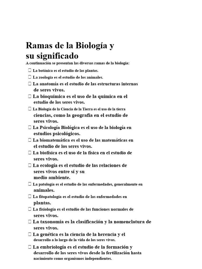 Ramas de la biología y su significado.docx | PDF | Biología | Genética