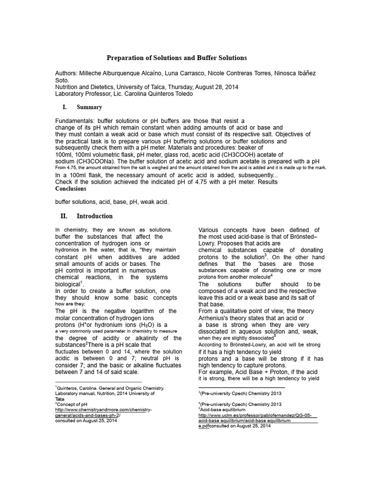 Introduction To Buffer Solutions | PDF | Acid | Chemical Substances