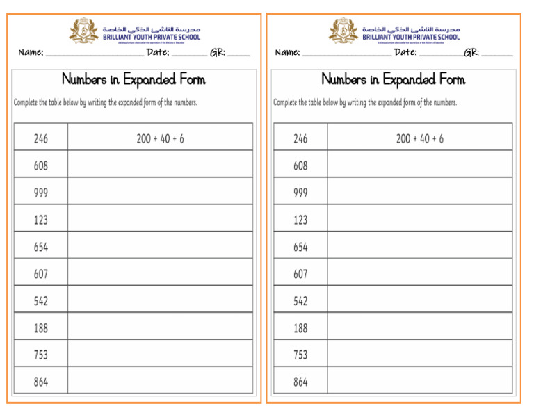 Expanded Form Number Worksheets | PDF