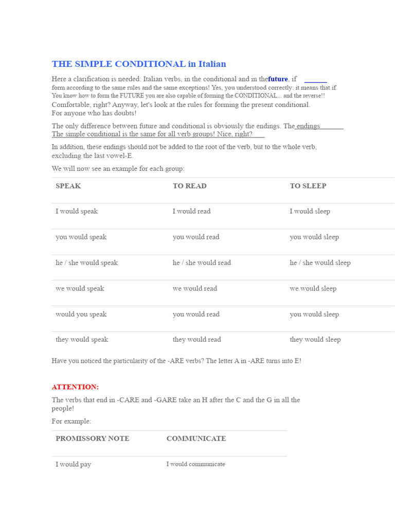 THE SIMPLE CONDITIONAL in Italian | PDF | Semantic Units | Linguistics