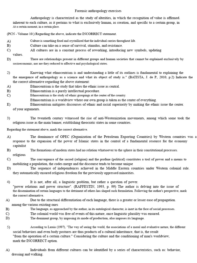 Forensic Anthropology Exercises | PDF | Forensic Science | Anthropology