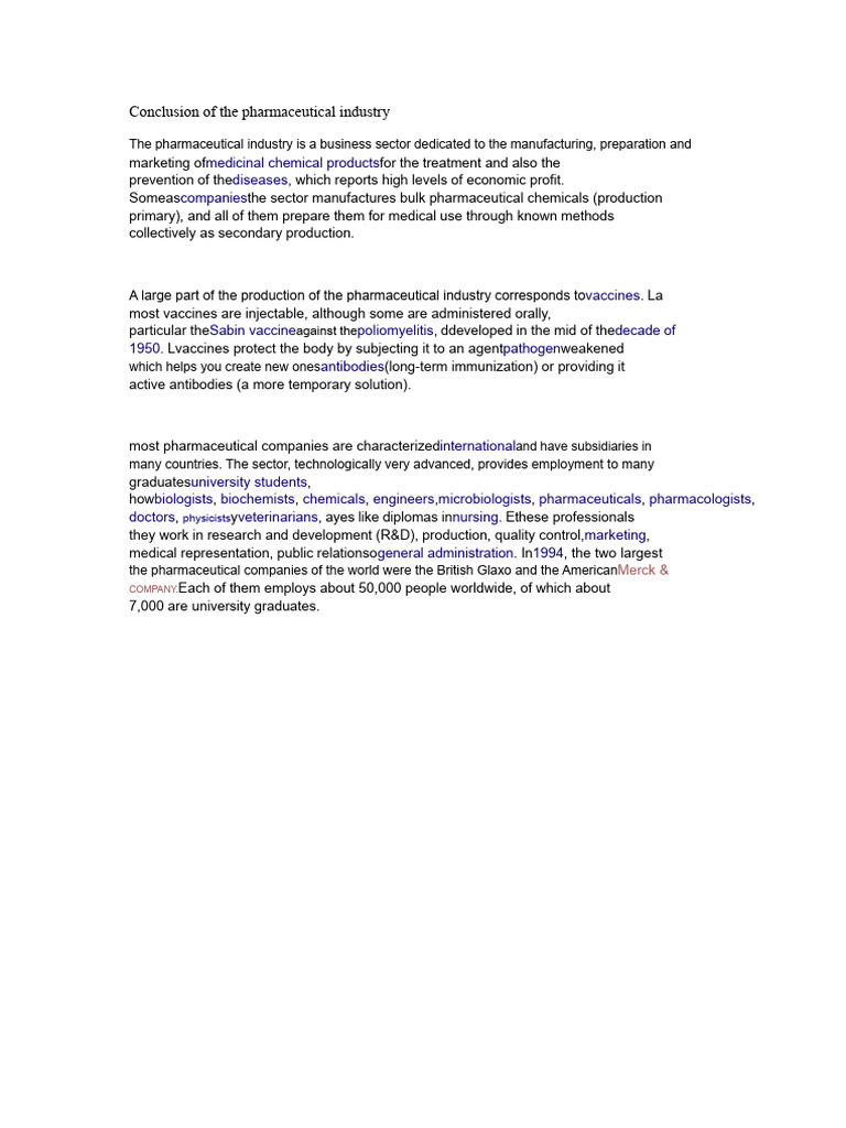 Conclusion of The Pharmaceutical Industry | PDF