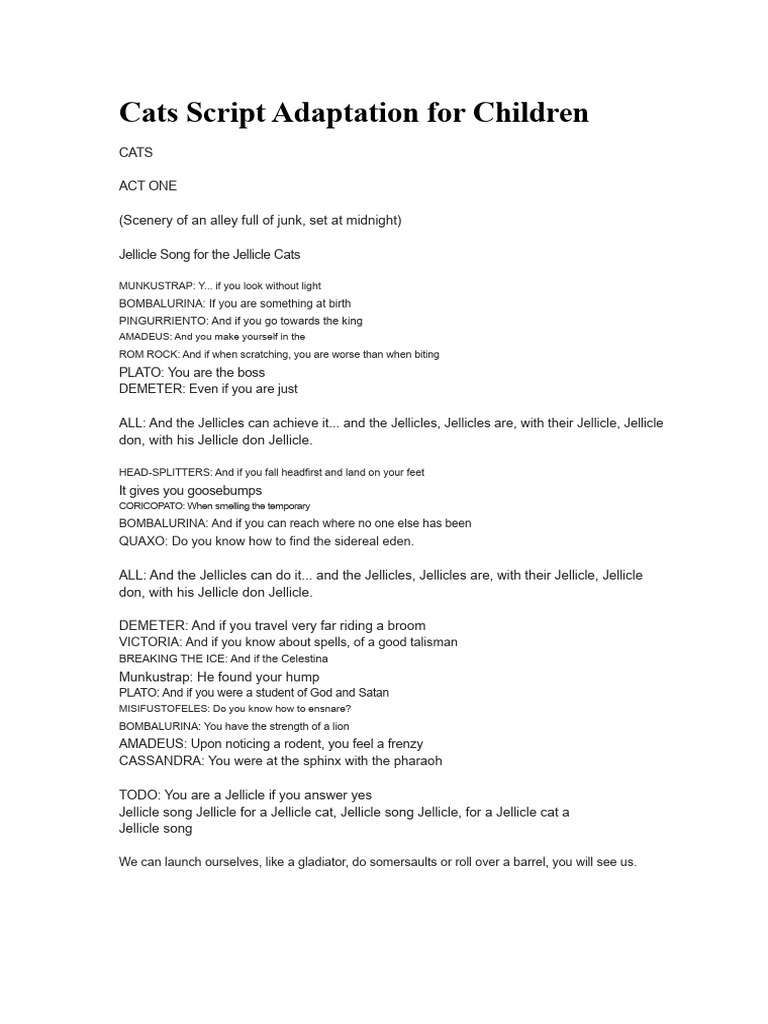 Cats Musical Script for Kids | PDF