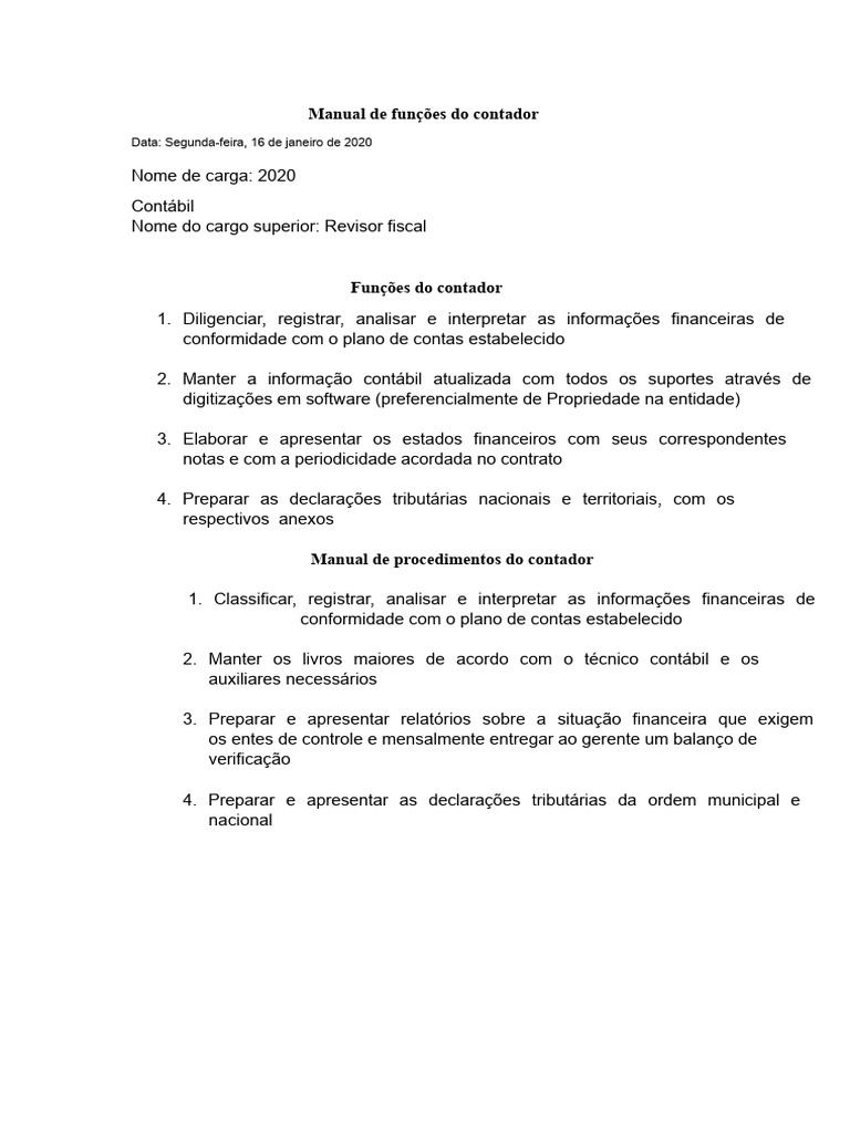 Manual de Funções Do Contador | PDF | Contabilidade | Business