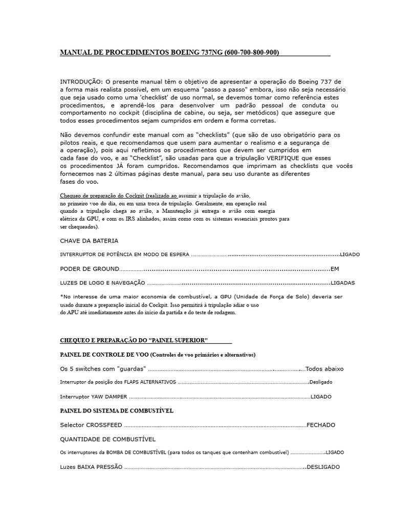 Procedimentos Boeing 737NG Passo a Passo | PDF | Flap (Aeronáutica) | Avião