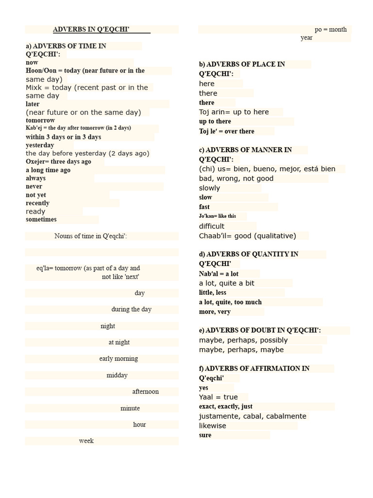 ADVERBS in Q'eqchi' | PDF | Languages | Foreign Language Studies