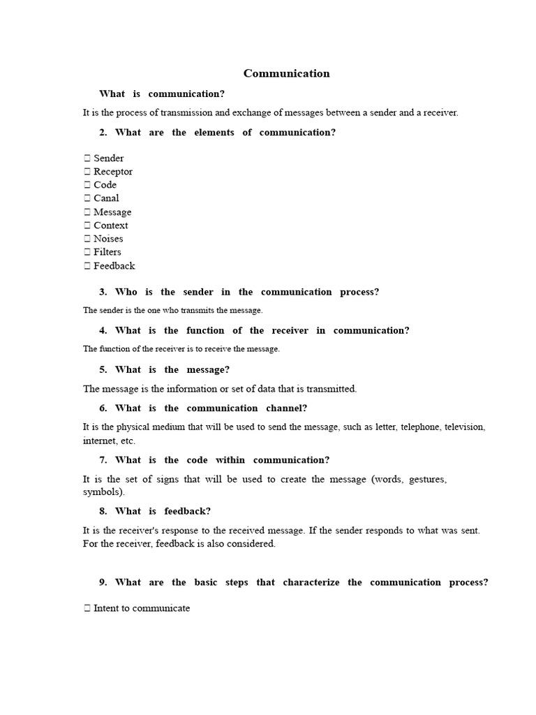 Communication Questions and Answers | PDF | Communication | Nonverbal ...