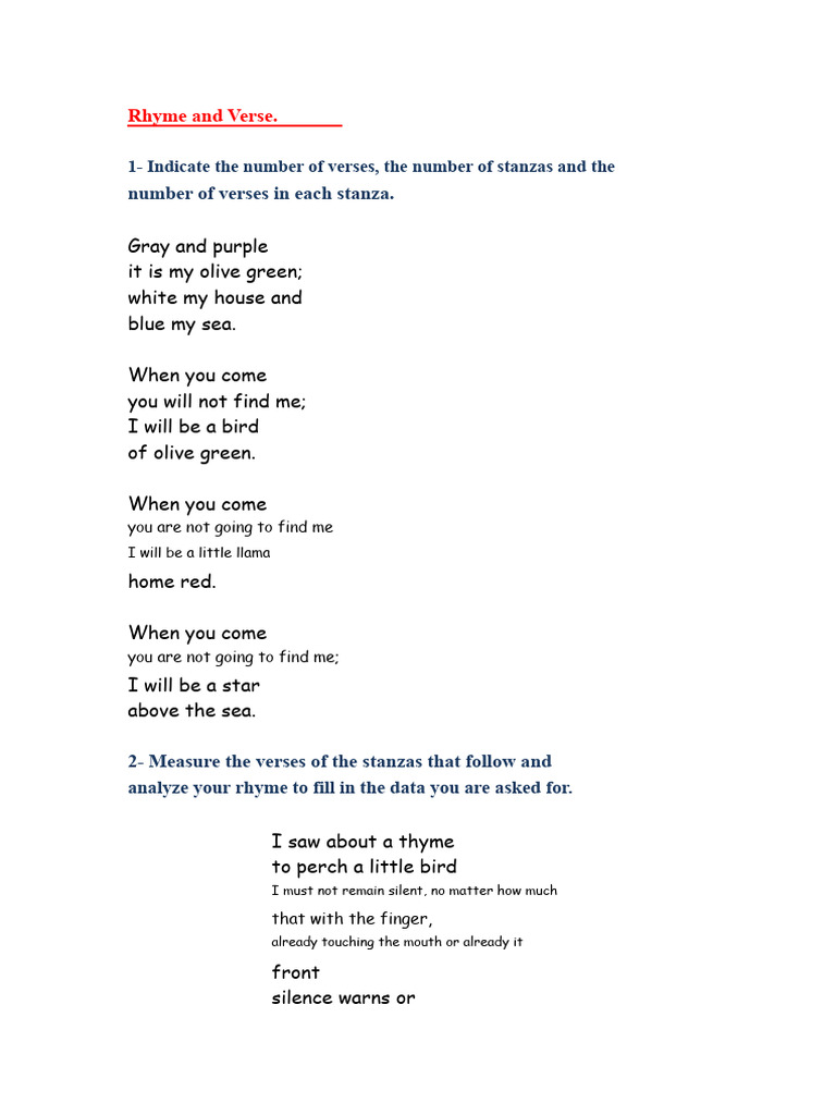 Exercises On The Form of The Poem | PDF | Poetry | Rhyme