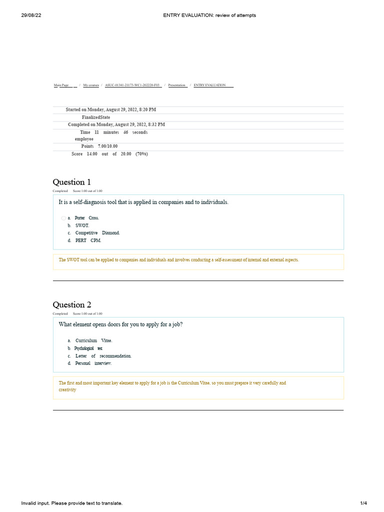 Entry Evaluation Attempt Review | PDF | Recruitment | Swot Analysis