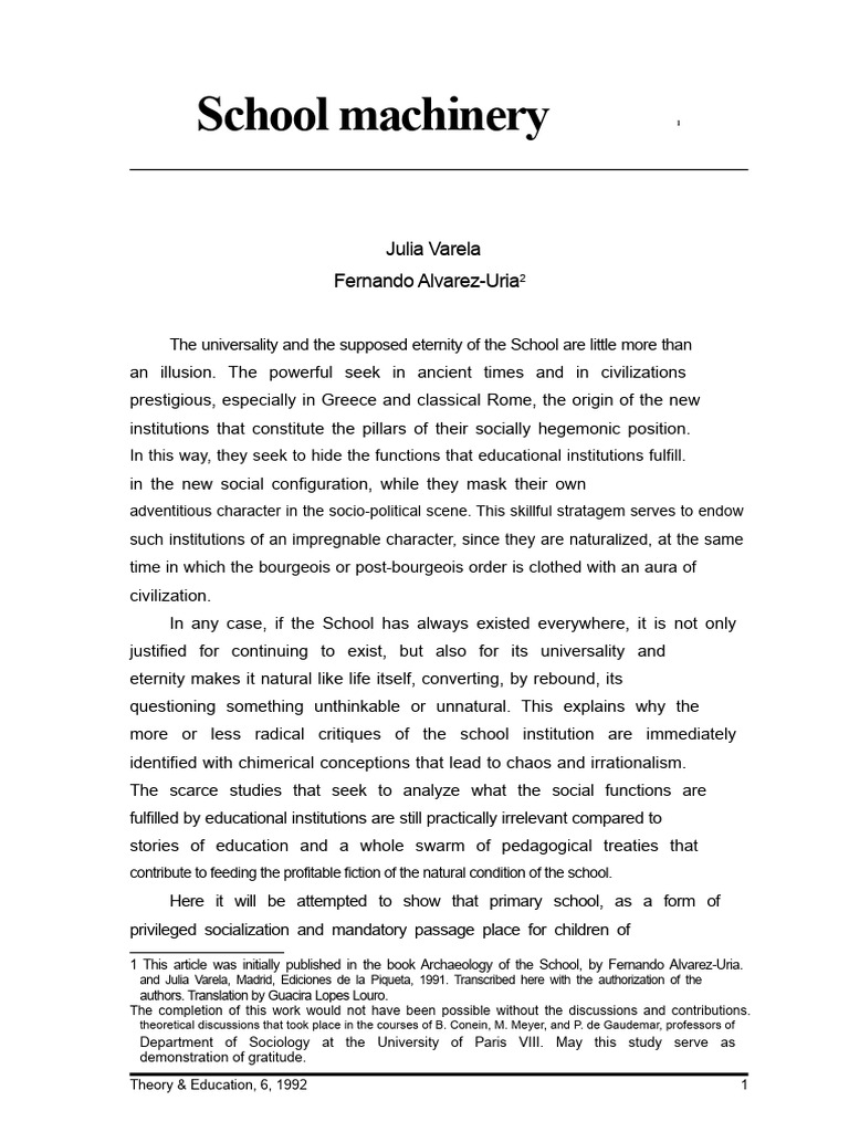 Julia Varela and Fernando Alvarez-Uria - School Machinery | PDF ...