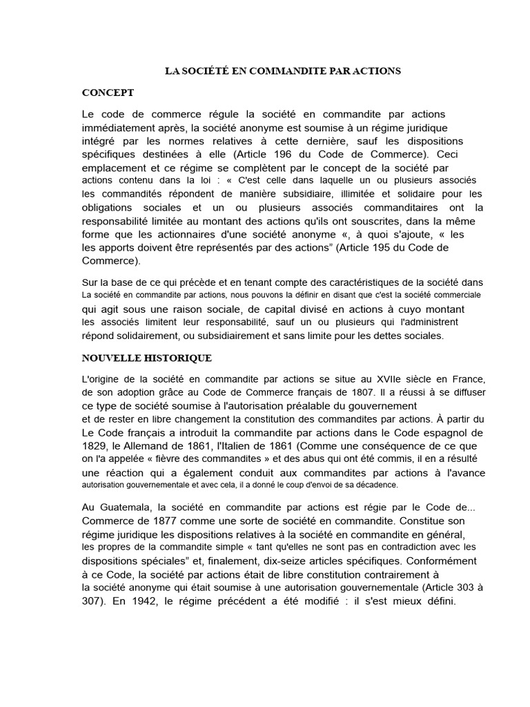 Société en Commandite par Actions | PDF | Économie d'entreprise | Business