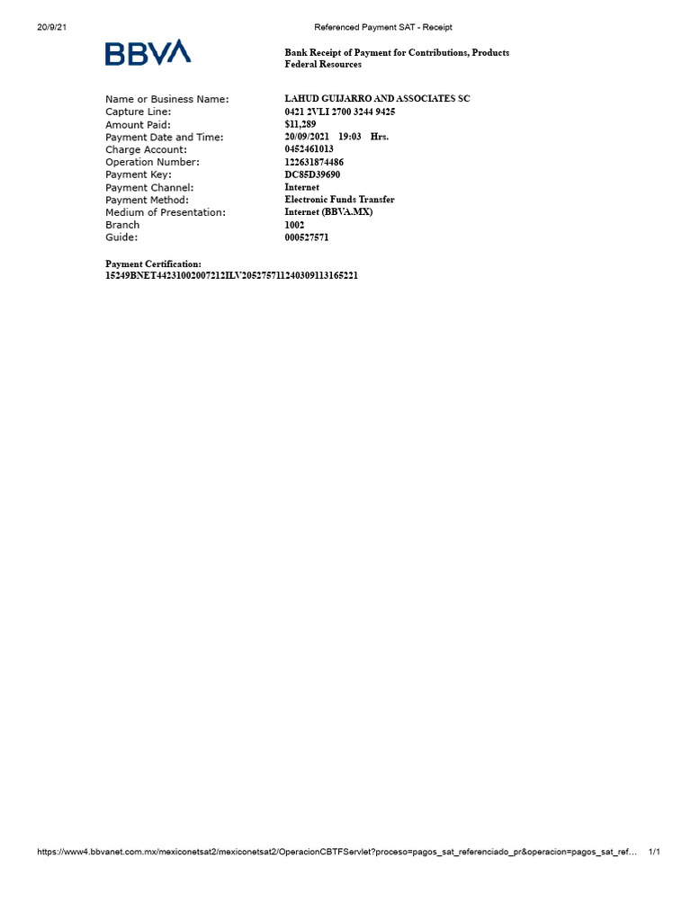 21-09-20 Referenced Payment SAT - Receipt | PDF