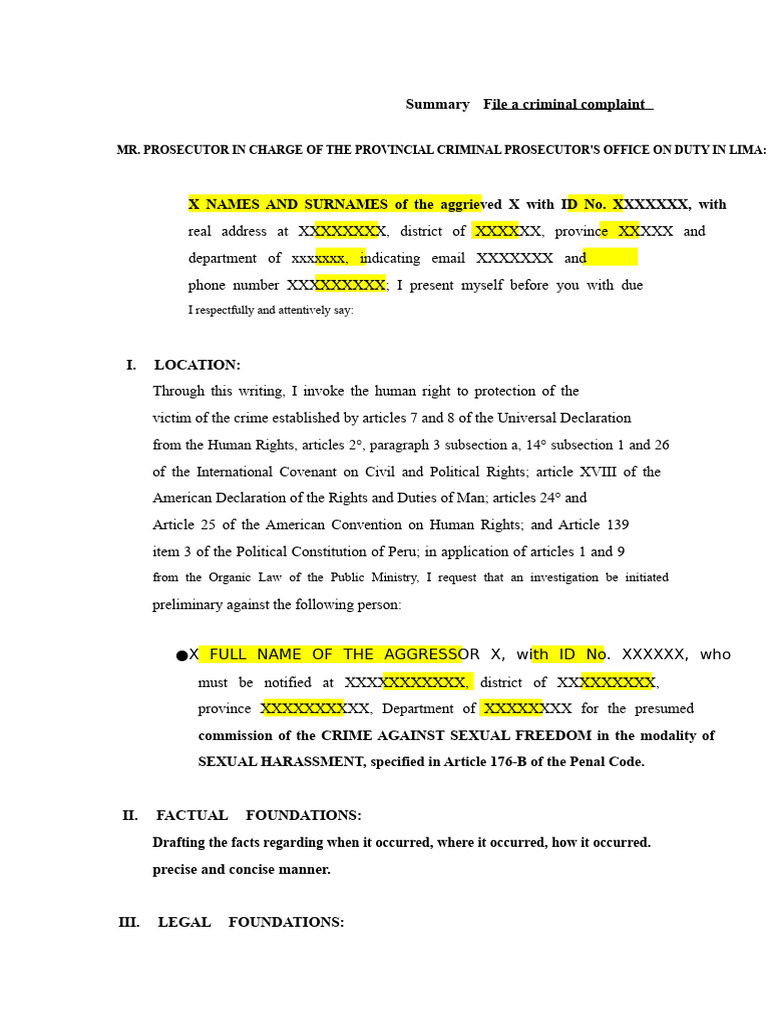 Model of Sexual Harassment Complaint | PDF | Consent | Sexual Harassment