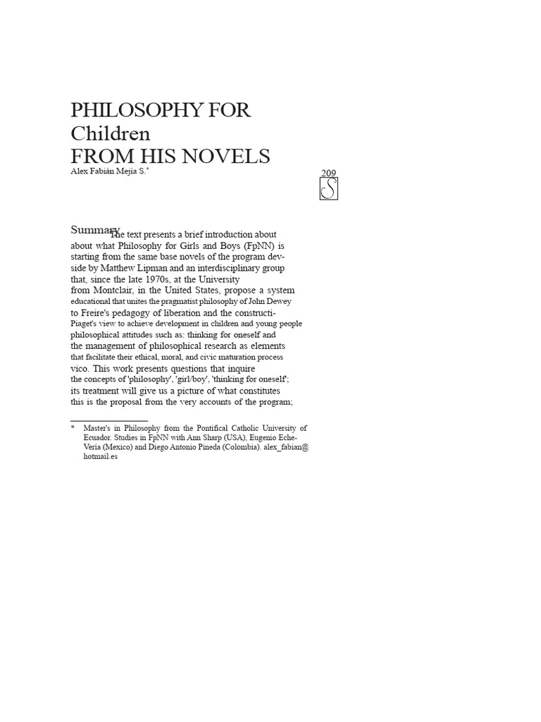 Philosophy For Children Lipman PDF | PDF | Reason | Reality