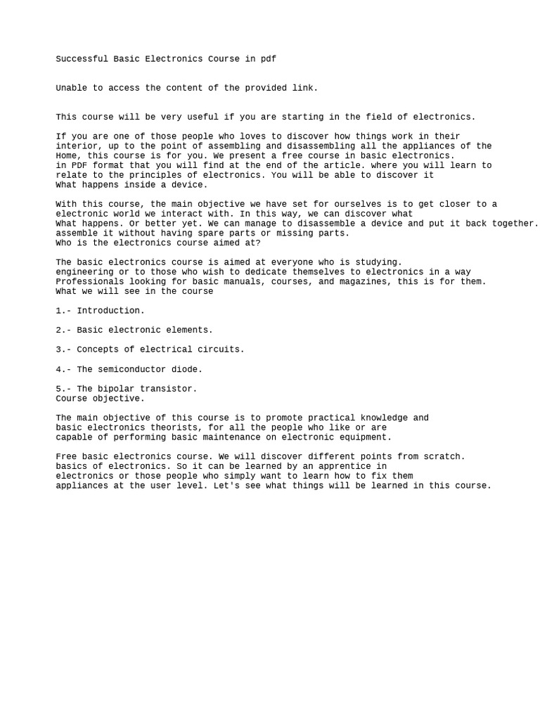 Successful Basic Electronics Course in PDF | PDF