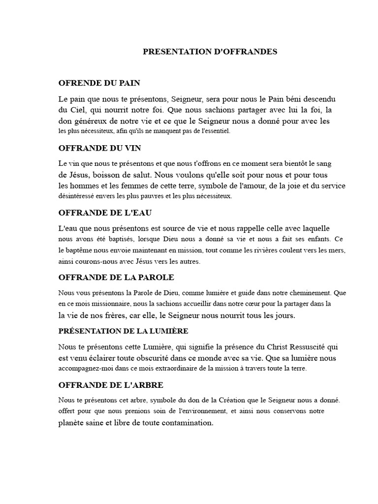 Offrandes Symboliques en Célébration | PDF