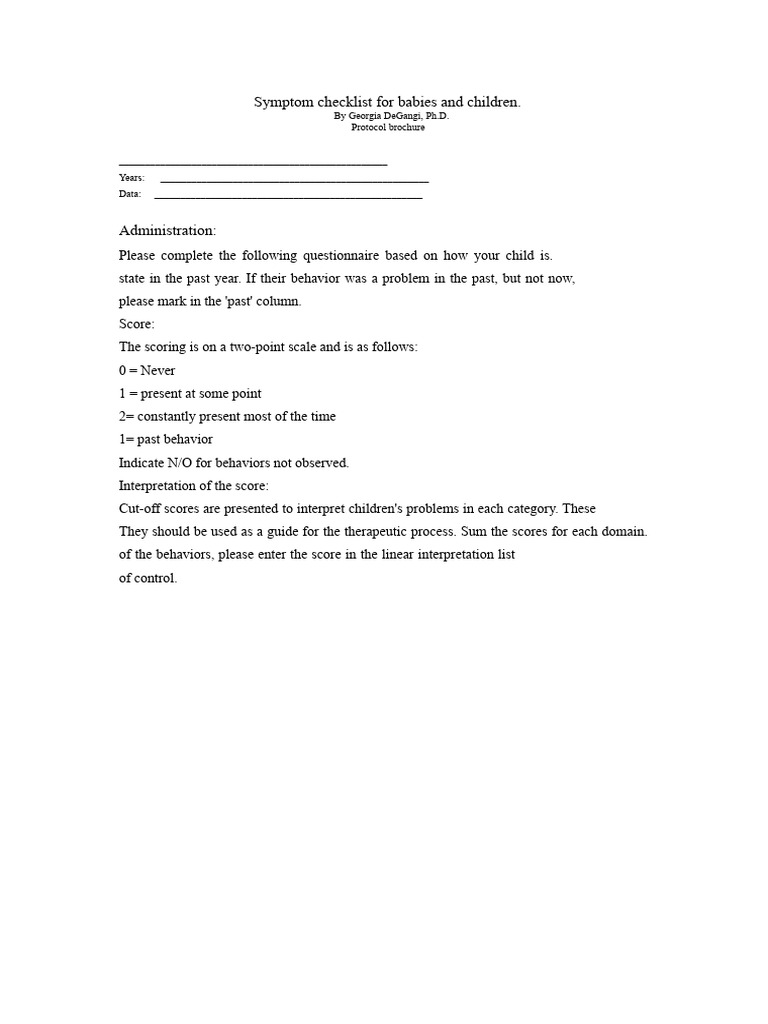 Symptom checklist for babies and children | PDF | Emotional Self ...