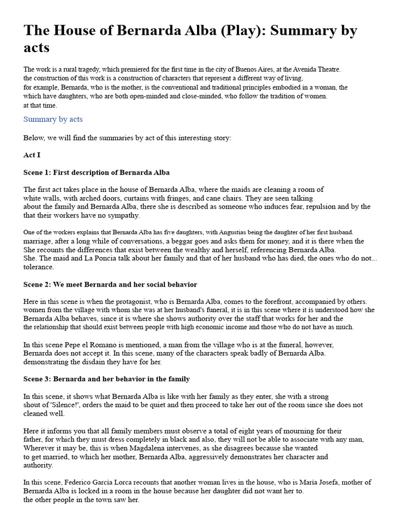 Summary of The House of Bernarda Alba | PDF
