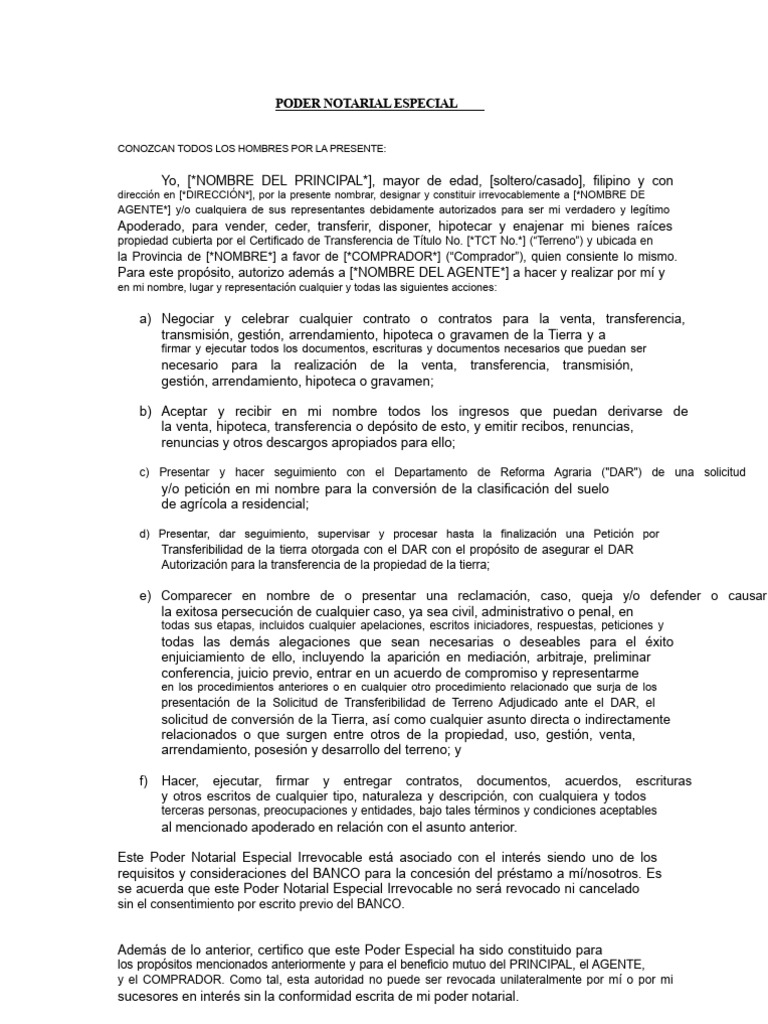 Poder Notarial Especial Irrevocable | PDF | Propiedad