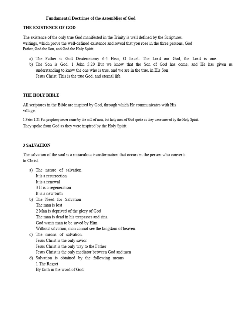 Assemblies of God Fundamental Doctrines | PDF | Baptism | Jesus