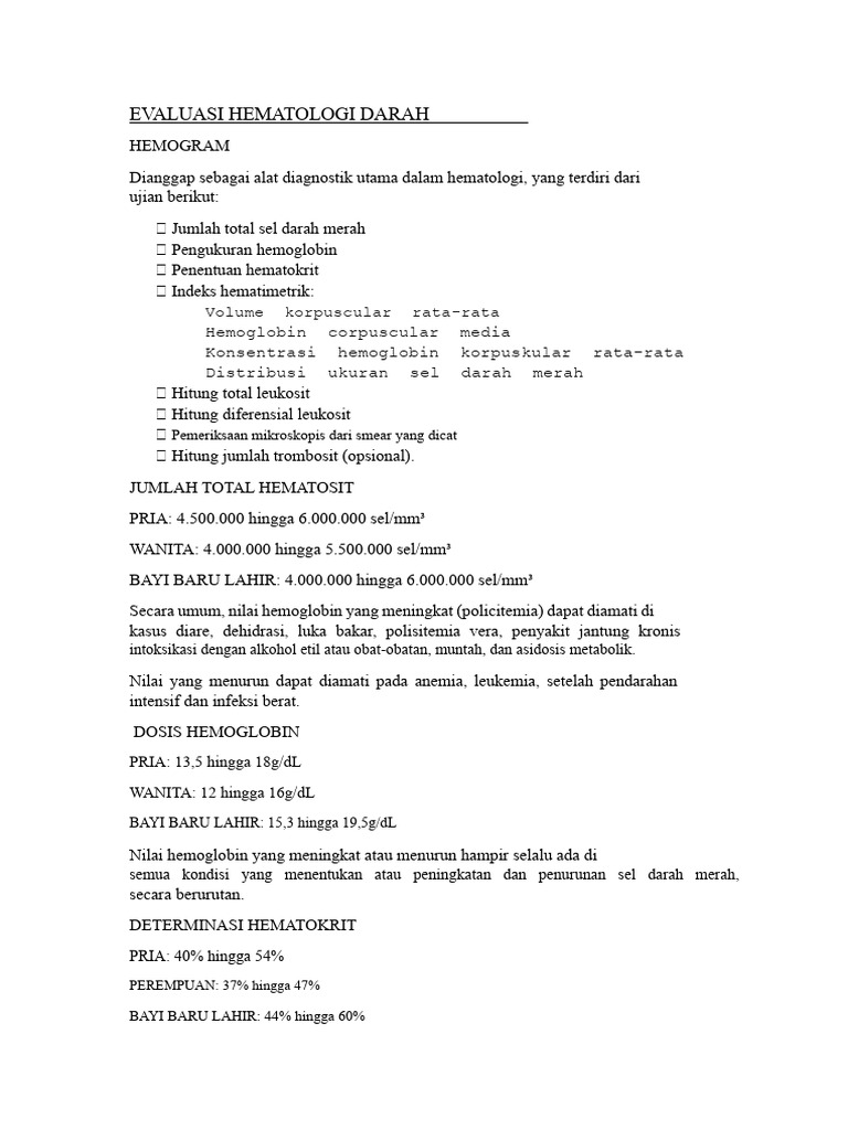 Evaluasi Hematologi dan Koagulasi Darah | PDF