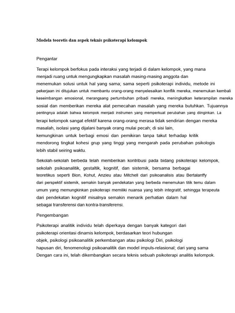Model Teori Dan Teknik Psikoterapi Kelompok | PDF
